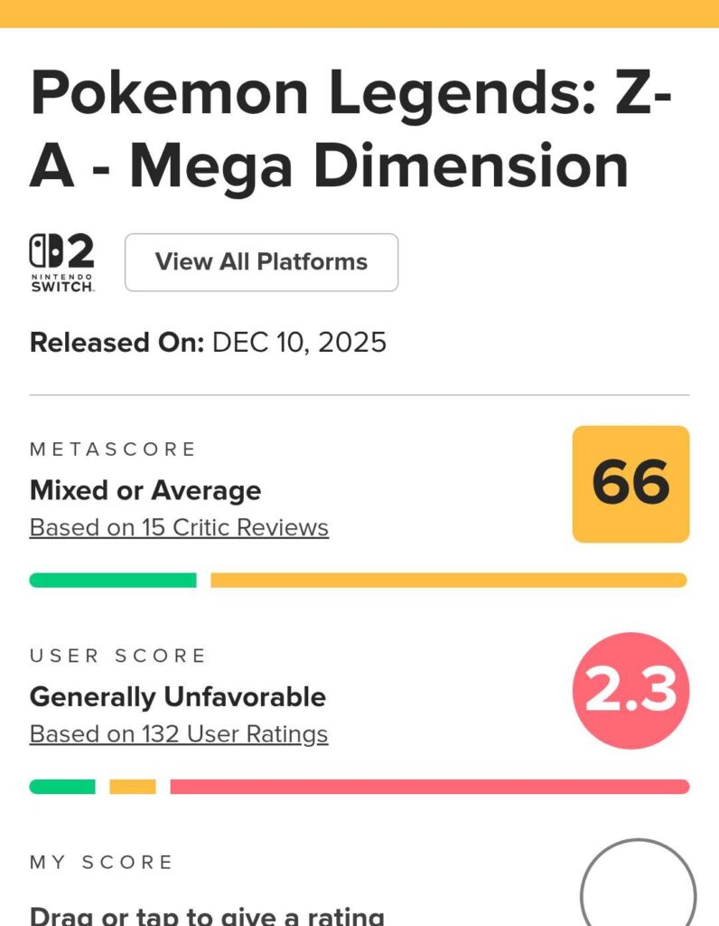 【悲報悲報】ポケモンZAのDLC,ユーザースコア2.3を叩き出してしまうwww | げえまと